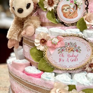 Premium 4 Tier Sloth Diaper Cake With Stuffed Sloth, Pacifiers, Brush ...