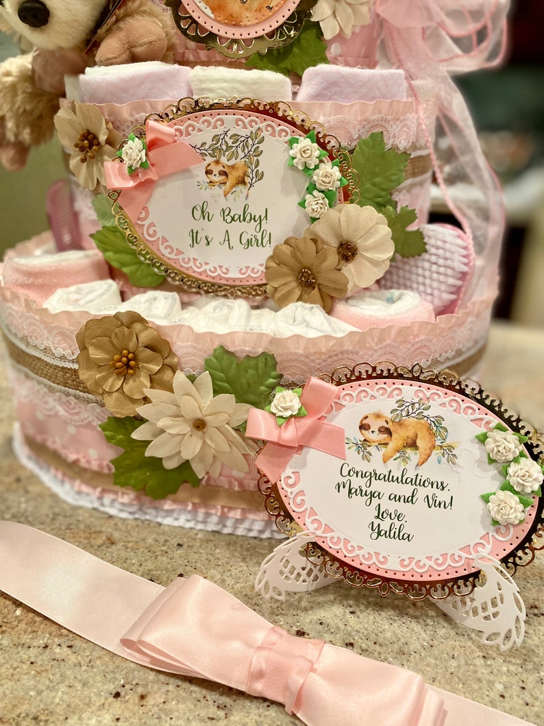 Premium 4 Tier Sloth Diaper Cake With Stuffed Sloth - Etsy