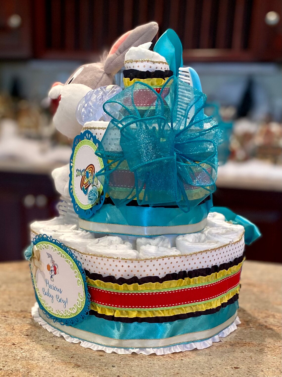 Premium 3 Tier Space Jam Diaper Cake Includes Stuffed Toy - Etsy