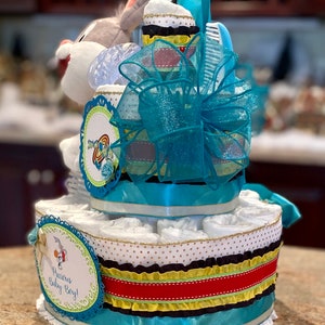 Premium 3 Tier Space Jam Diaper Cake, Includes Stuffed Toy, Pacifiers ...