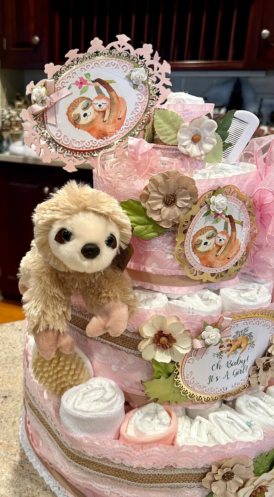 Premium 4 Tier Sloth Diaper Cake With Stuffed Sloth - Etsy