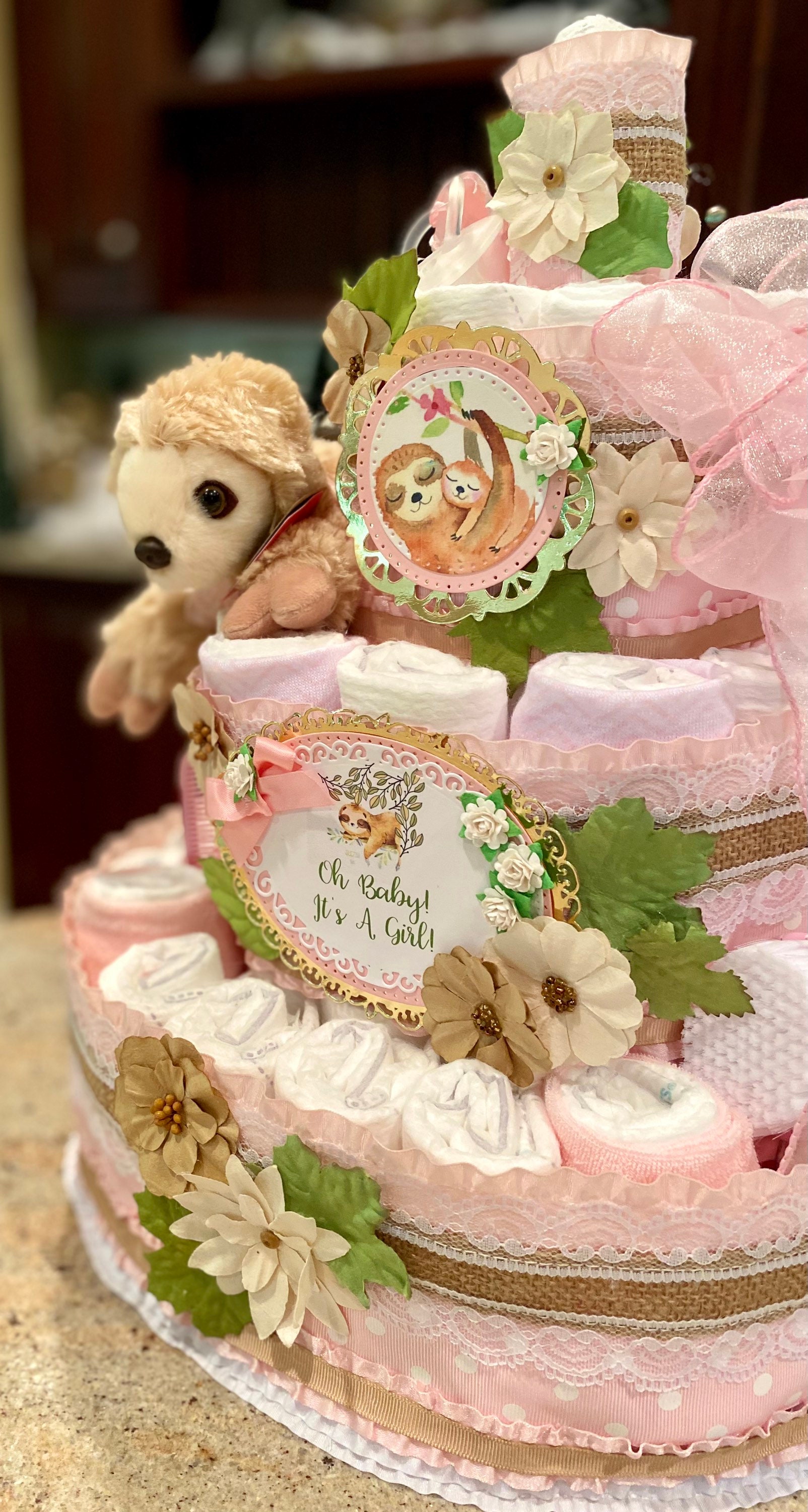 Premium 4 Tier Sloth Diaper Cake With Stuffed Sloth - Etsy Australia
