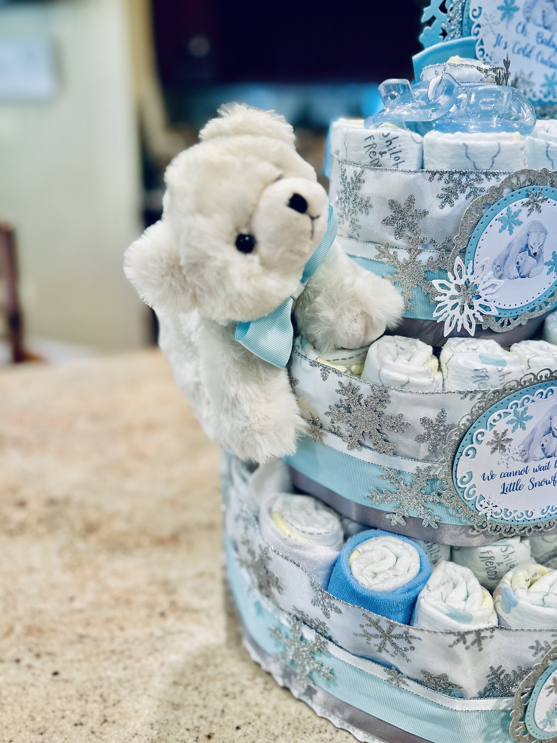 Let It Snow, Baby It's Cold Diapercake W/plush Polarbear, Pacifiers ...