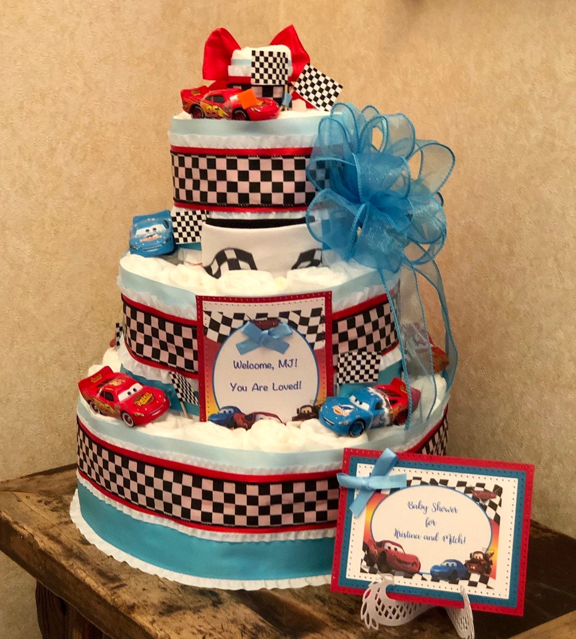 4 Tier Race Car Diaper Cake Lightning McQueen Diaper Cake | Etsy