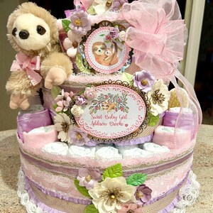 Premium 4 Tier Sloth Diaper Cake With Stuffed Sloth, Pacifiers, Brush ...