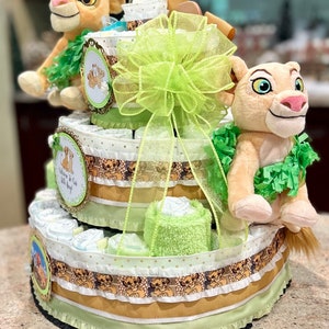 Premium 4 Tier Lion King Diaper Cake, 2 Stuffed Lions Nala and Simba ...