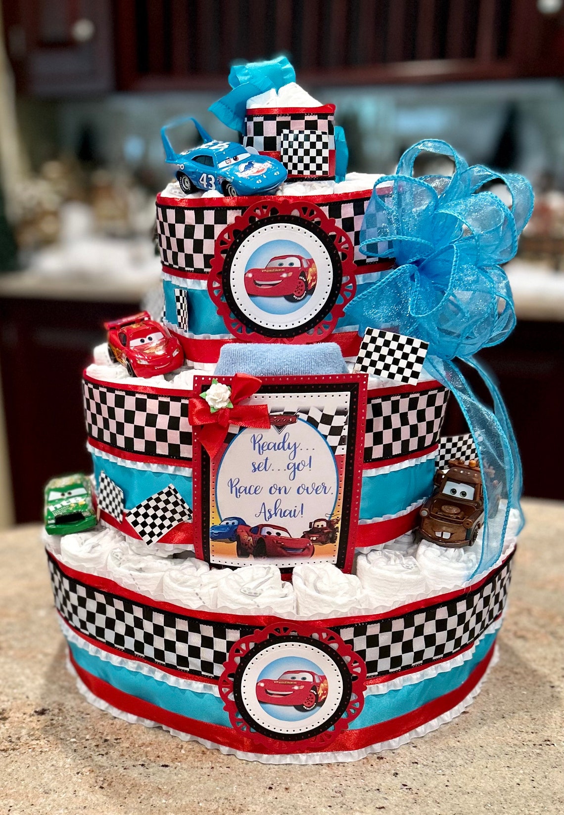 Premium 4 Tier Race Car Diaper Cake With 6 Car Pixcar Race Car - Etsy