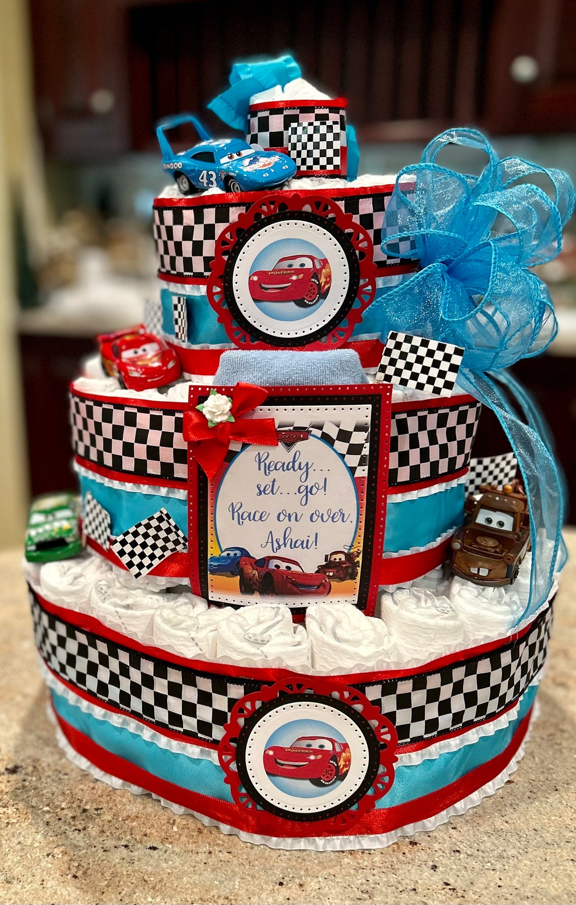 Premium 4 Tier Race Car Diaper Cake With 6 Car Pixcar Race Car - Etsy