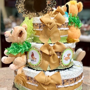 Premium 4 Tier Lion King Diaper Cake, 2 Stuffed Lions Nala and Simba ...