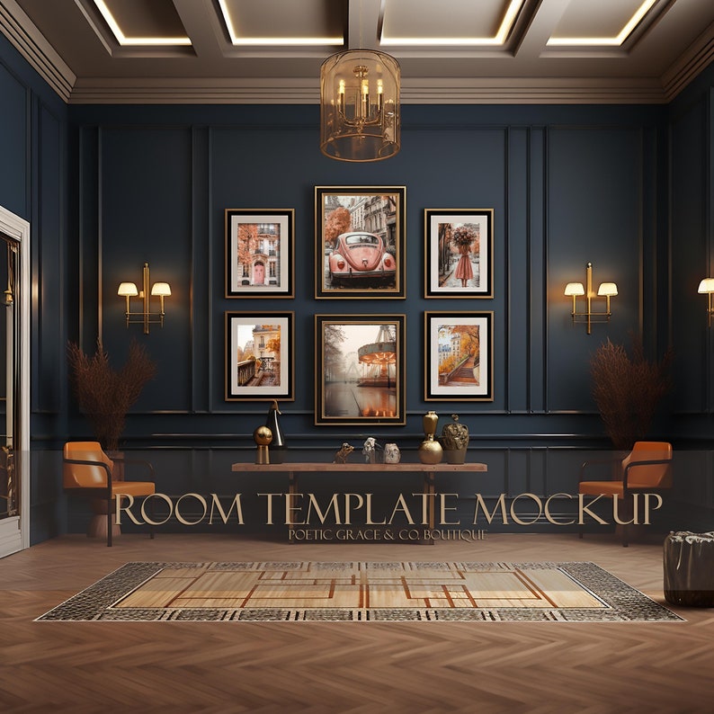 Frame Mockup, Gallery Wall, Luxury Navy Blue Foyer Room Mockup - Etsy