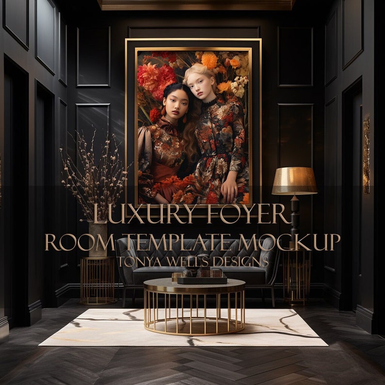 Luxury Black Foyer Mockup: Art Showcase Room Template (digital Download ...