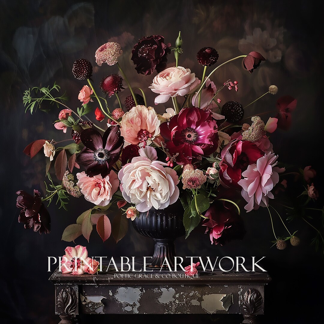 ARTWORK PRINTABLE Floral, Home Decor, Wall Art, Floral Elegant Bouquet ...