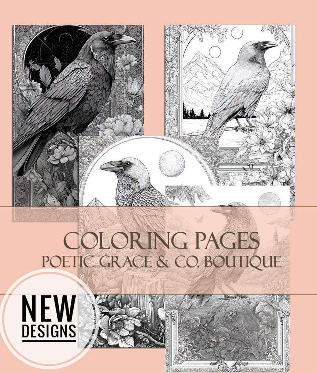 Fantasy Raven Coloring Pages for Adults | Mystical Halloween Art ...
