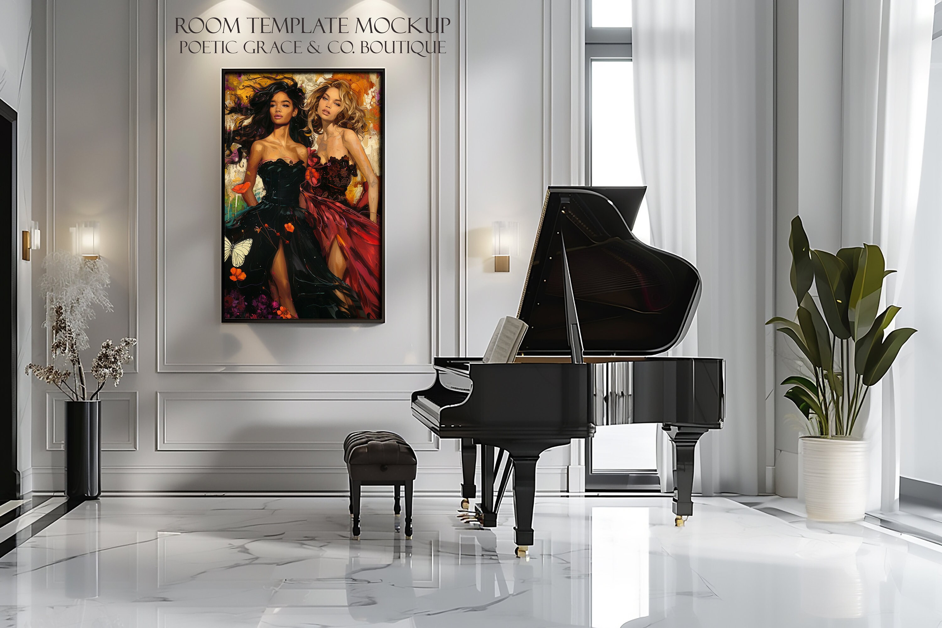 Luxury Room Template Mockup Foyer With With Grand Piano for Artists and ...