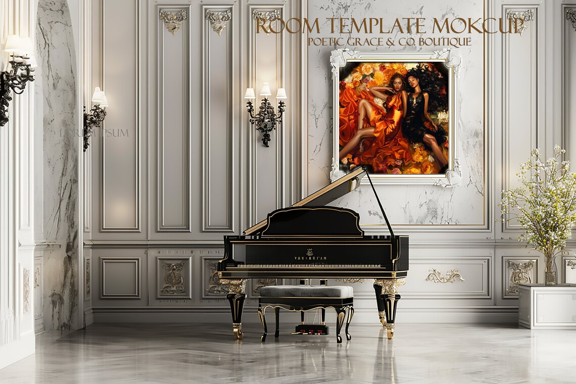 Luxury Room Template Mockup Foyer With With Grand Piano for Artists and ...