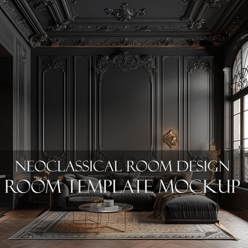 Neoclassical Chic / Room Template Mockups / Black Living Room - Etsy