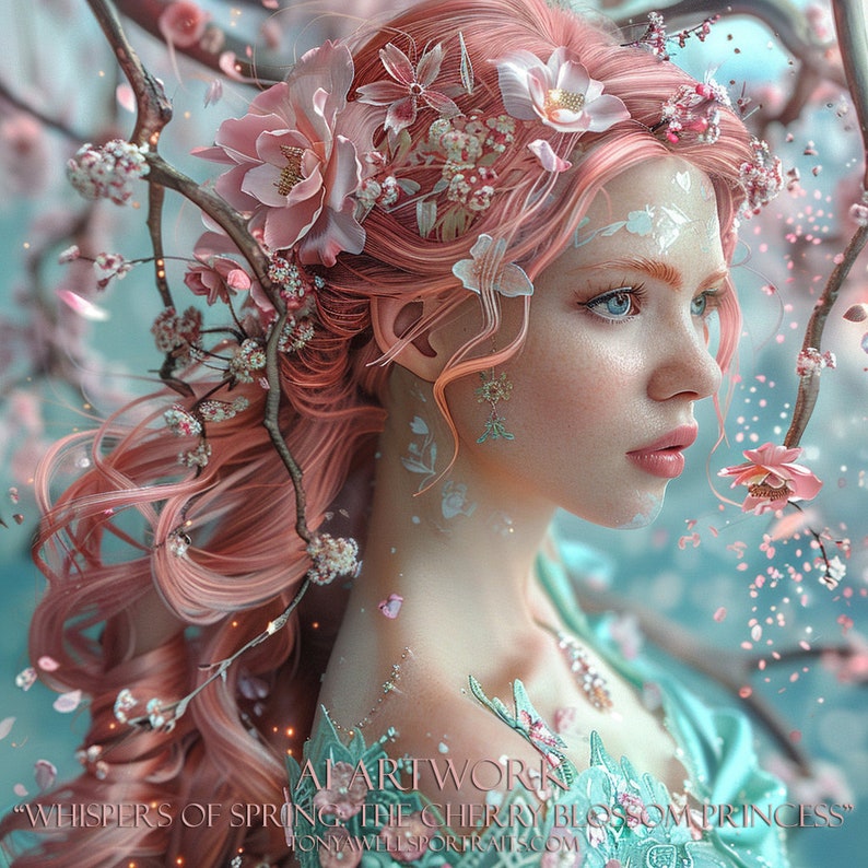 Cherry Blossom Princess Art Print: Ethereal Spring Portrait (digital ...