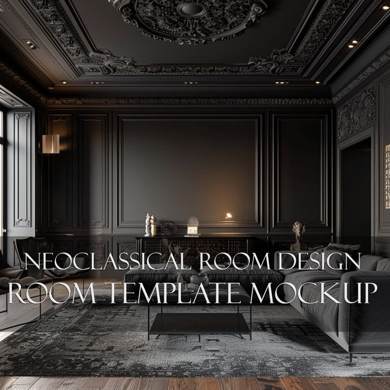 Black Neoclassical Living Room Template: Luxury Room Mockup - Etsy