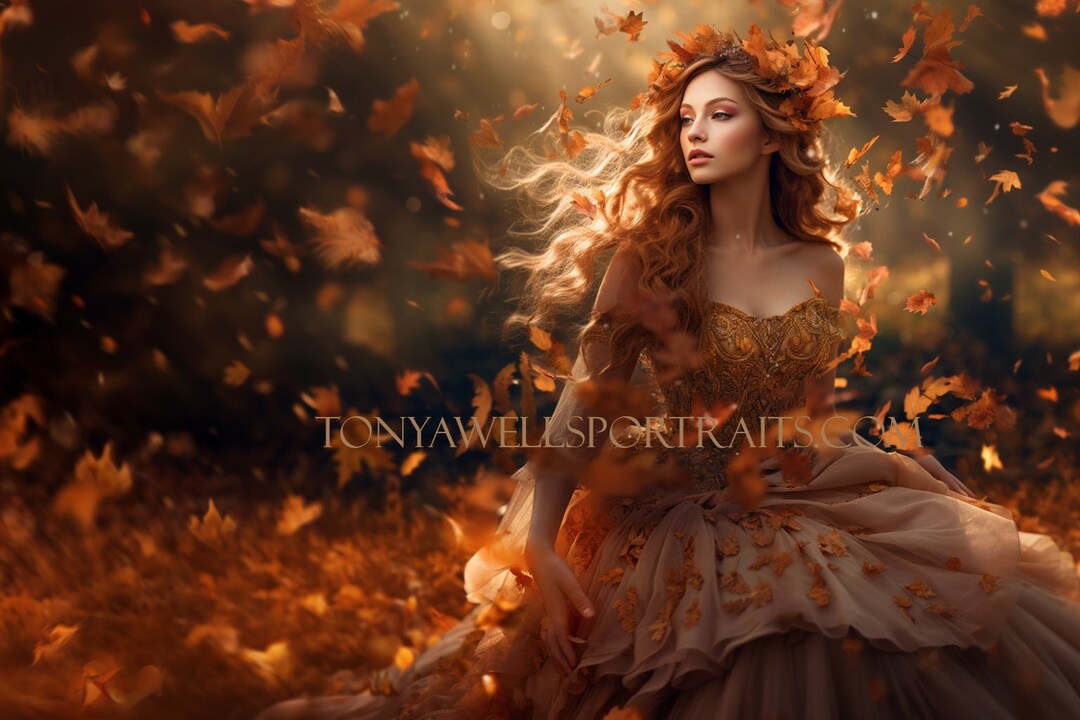 Enchanting Lady in Fall: Ethereal Artwork Print Instant Download - Etsy