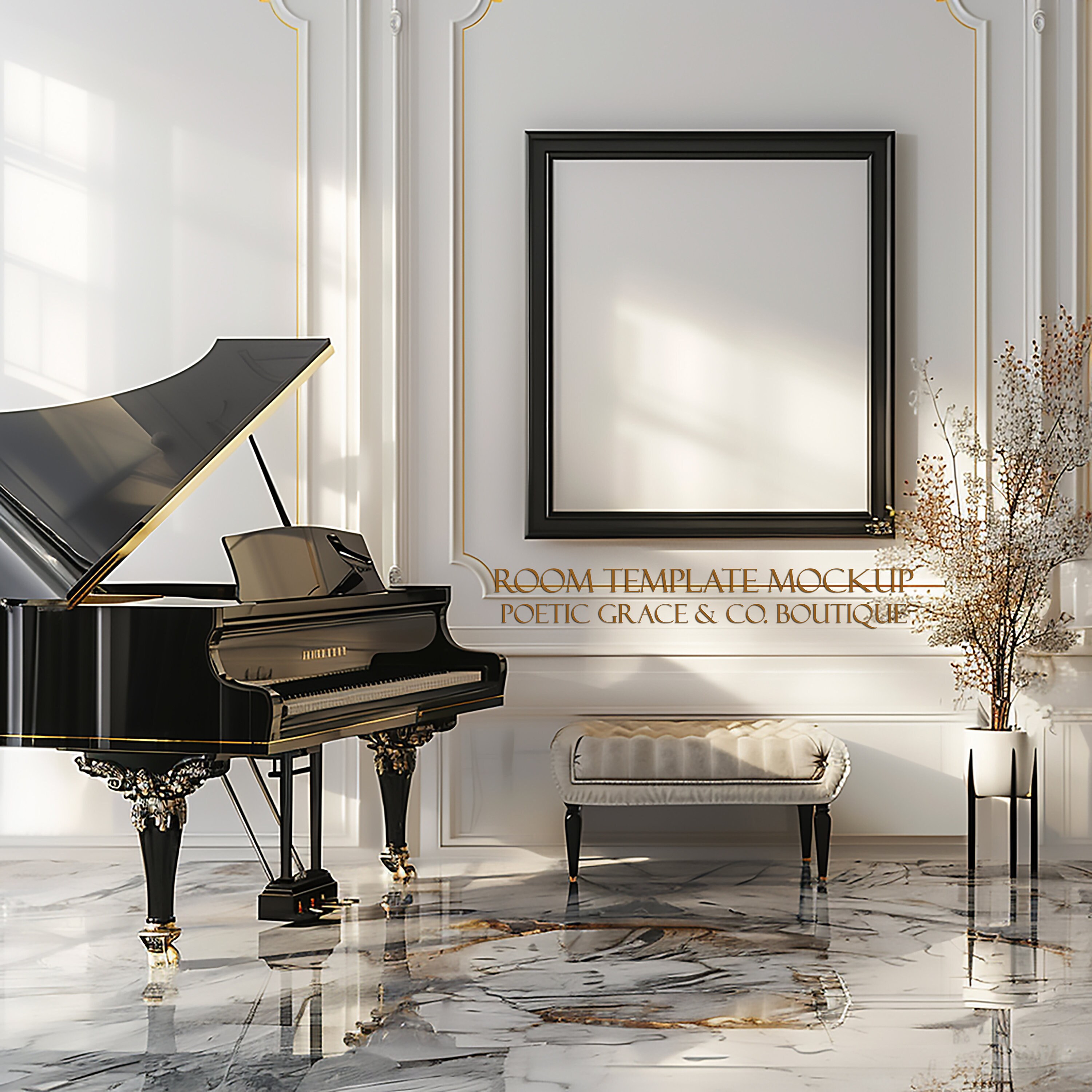 Luxury Room Template Mockup Foyer With With Grand Piano for Artists and ...