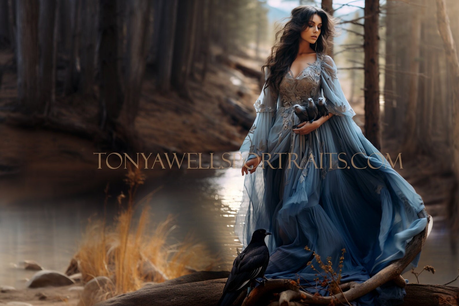 Ethereal Lady With Blue Birds Art Print: Mystic Dawn (instant Download ...