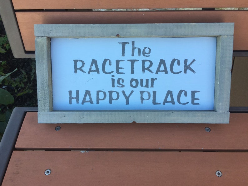 Farmhouse Racing Sign the Racetrack is Our Happy Place in Gray - Etsy