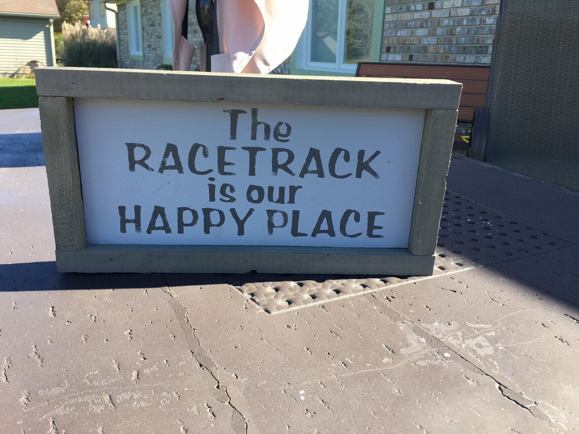 Farmhouse Racing Sign the Racetrack is Our Happy Place in Gray - Etsy