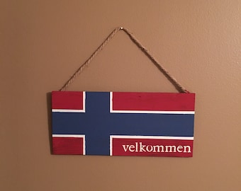 Farmhouse Norwegian Flag Velkommen Sign | Etsy