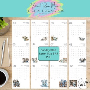 2025 Editable Monthly Calendar Sunday Starts Baby Reading Elephants ...