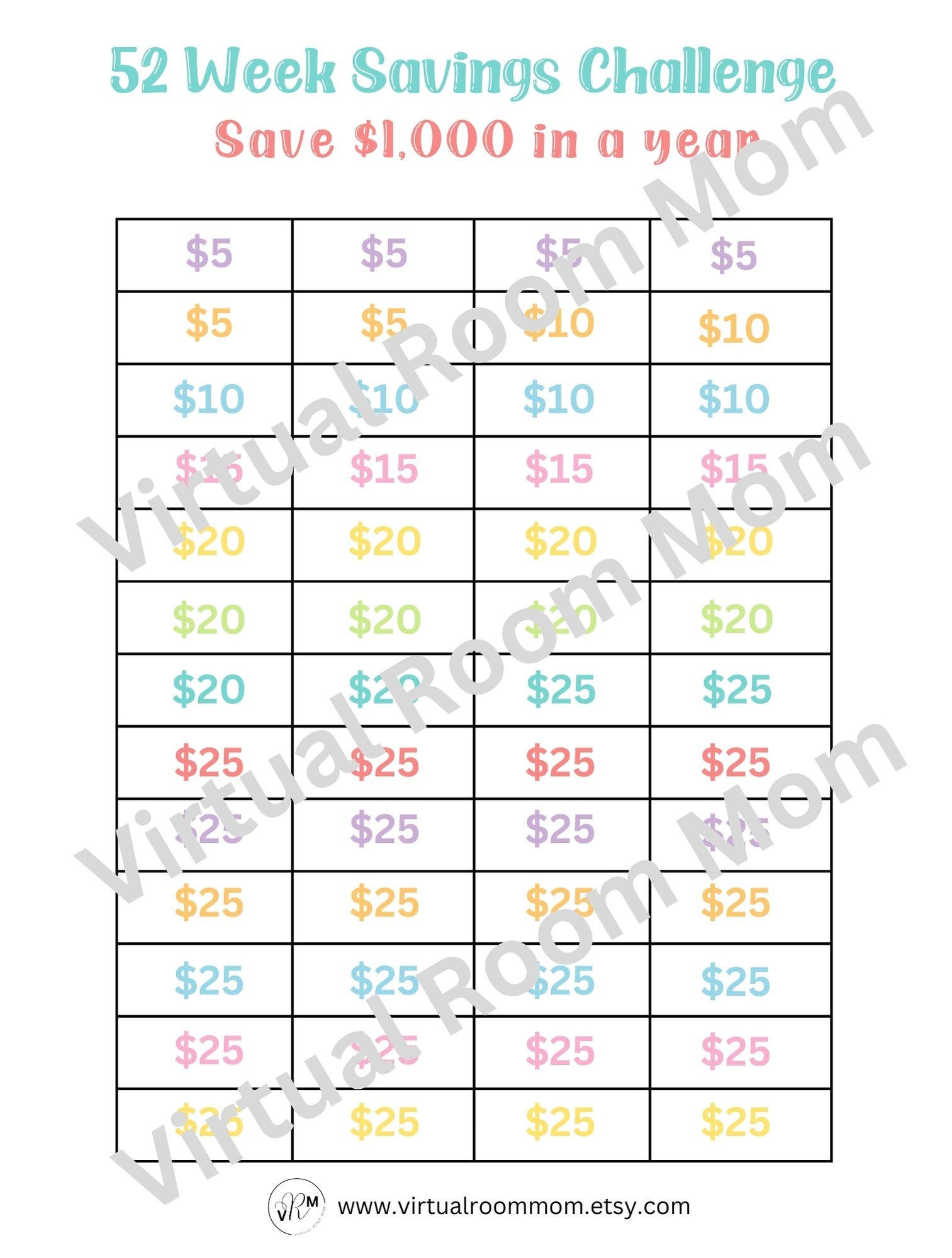 52 Week Savings Challenge Tracker Instant Digital Download Save One ...