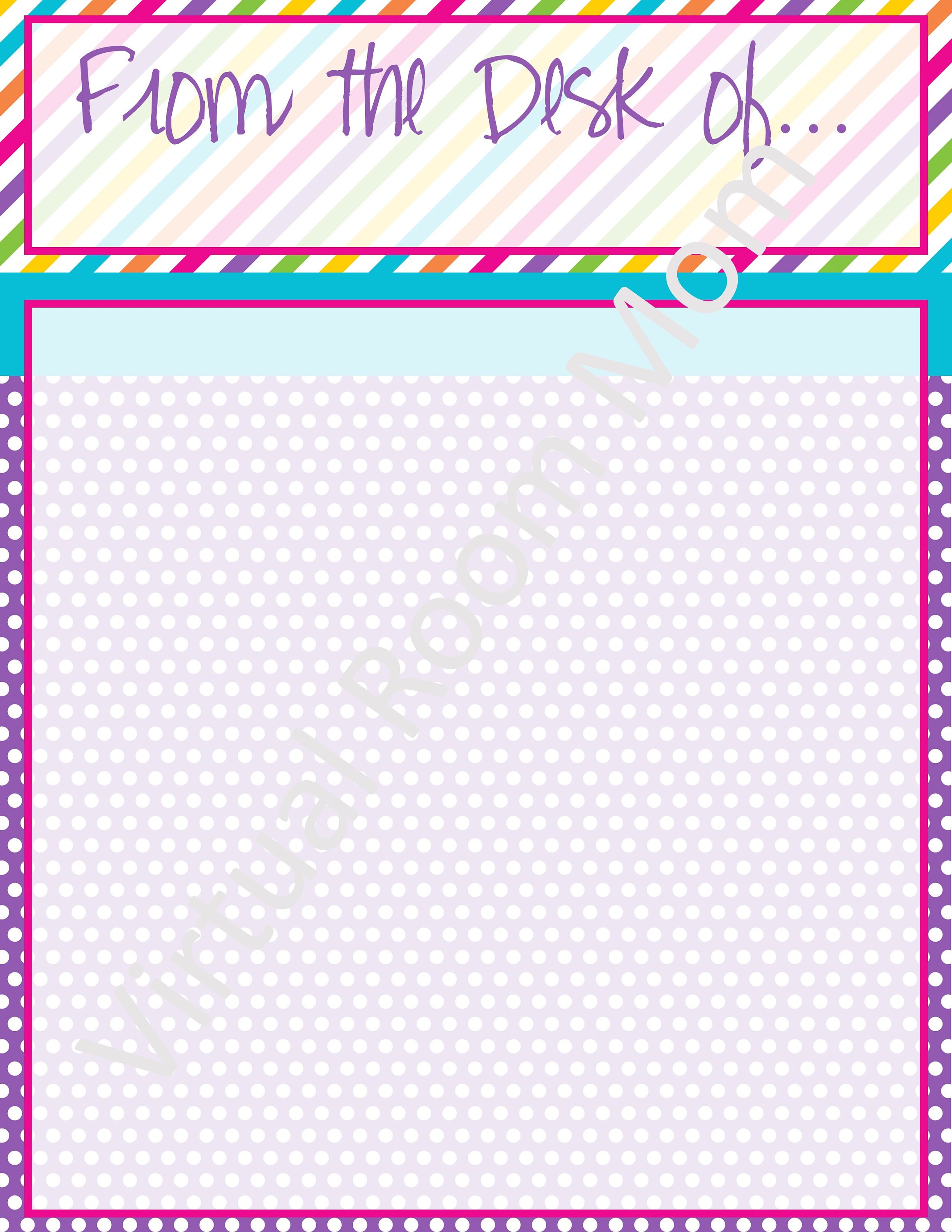 Colorful, Fun "from the Desk Of..." / Teacher Stationery / Instant ...