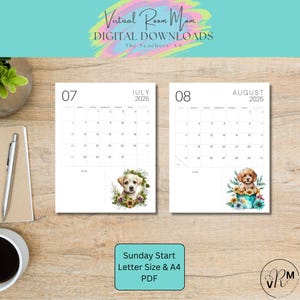 2025 Editable Monthly Calendar Sunday Starts Puppies Flowers 12 ...