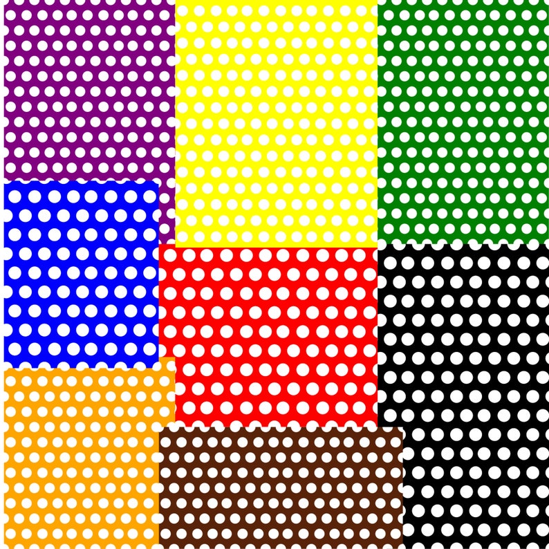 8 Classic Colors White Polka Dots Digital Papers 12 X 12 Seamless ...