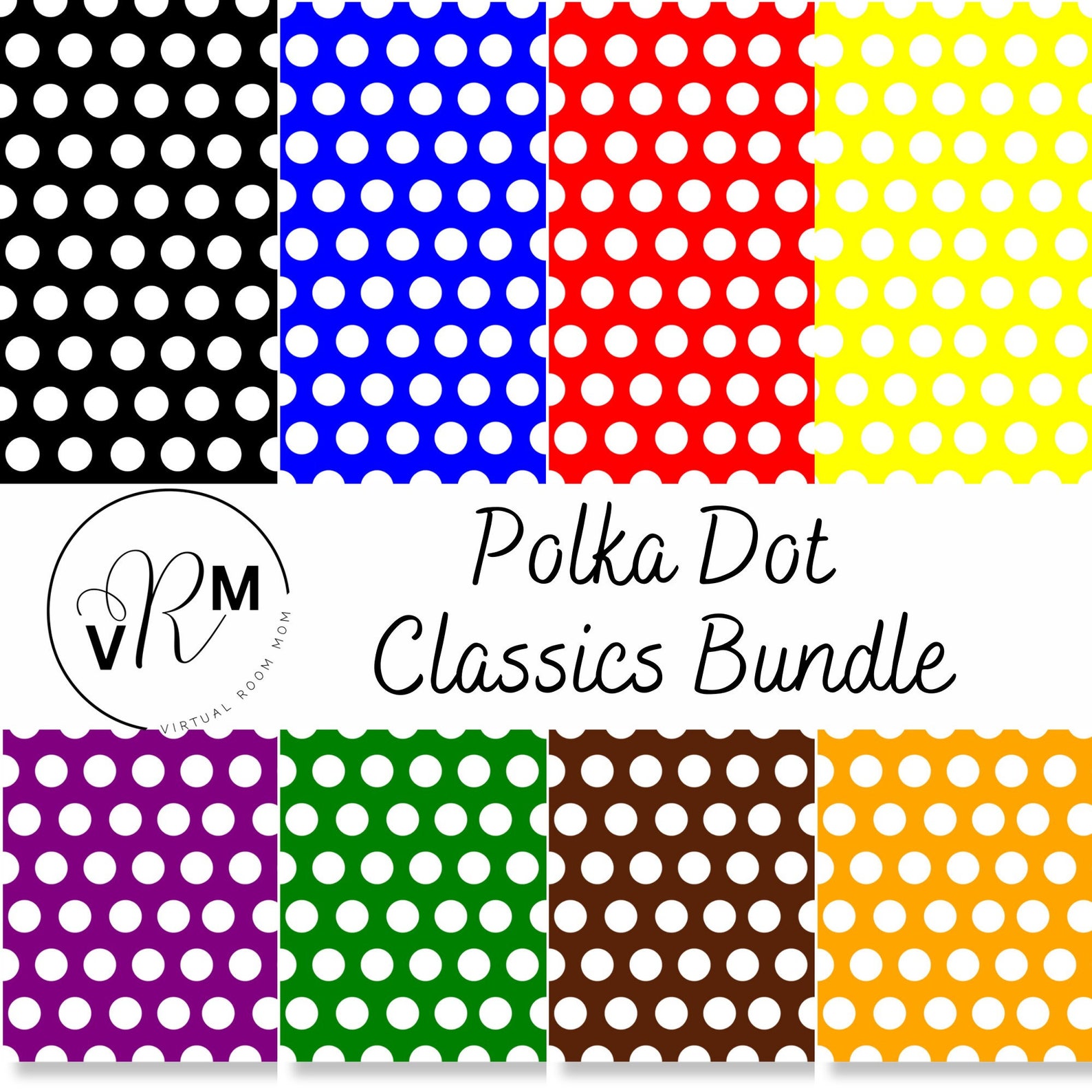 8 Classic Colors White Polka Dots Digital Papers 12 X 12 Seamless ...