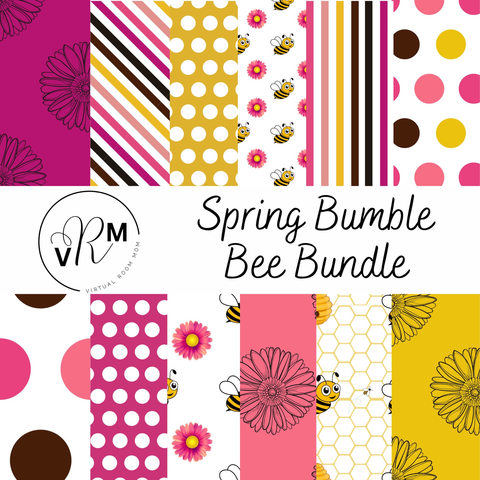Spring Bumble Bee Bundle / 12 Digital Papers / Seamless Papers ...