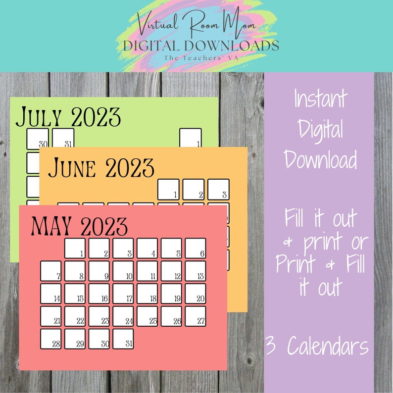 2nd Quarter Calendar Set / Transparent Set / May 2023 June - Etsy