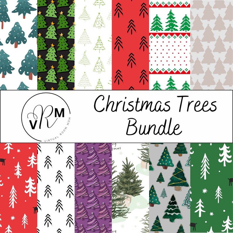 12 Christmas Tree Digital Wallpaper Paper Bundle 12 X 12 Instant ...