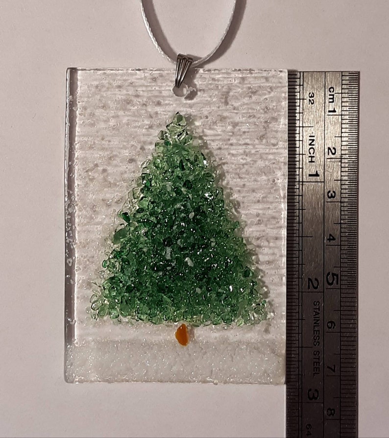 Fused Glass Snowy Tree Christmas Ornament Light Green With Dark Green Chips Etsy