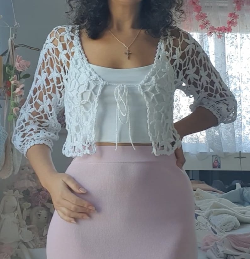 PATTERN Sweet Vai Crochet Flower Cardigan Crop Cardigan Lace Crochet ...