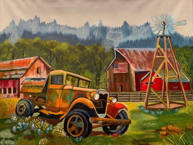 Rusty Truck & Barns Canvas Art: Nostalgic Farmhouse Decor (18x24) - Etsy