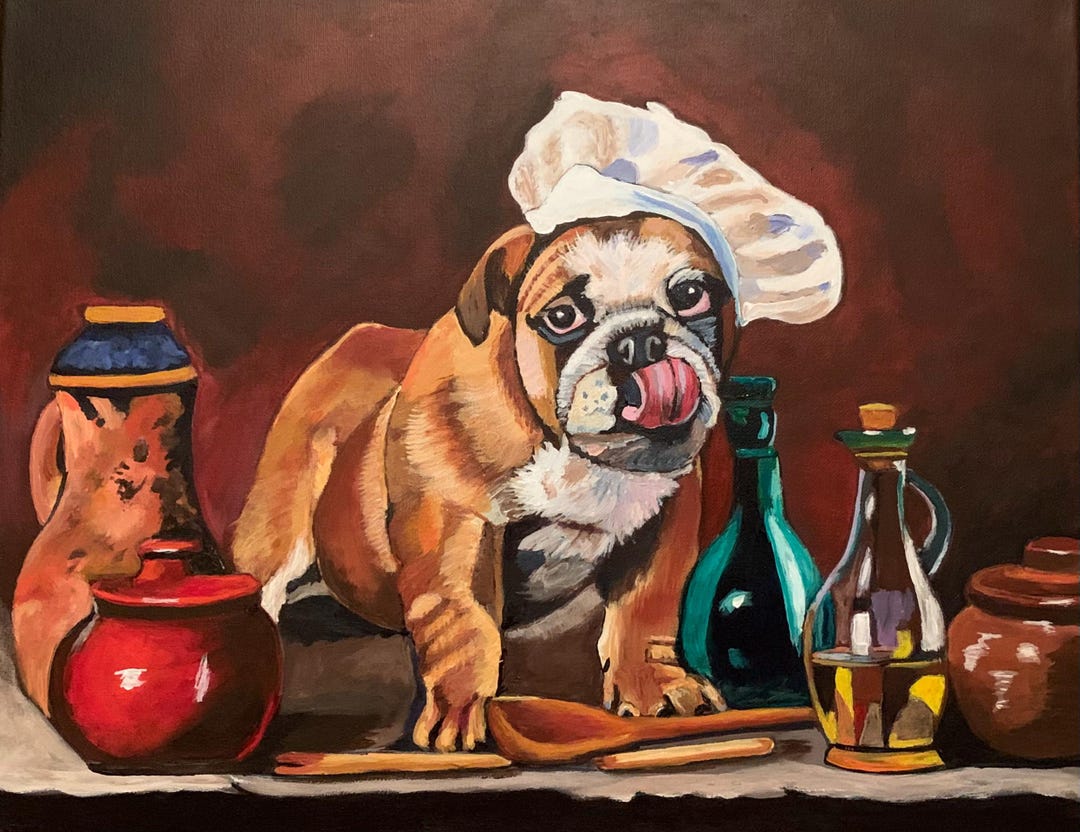 Rufus the Chef: Bulldog Acrylic Painting, Kitchen Art (16x20) - Etsy