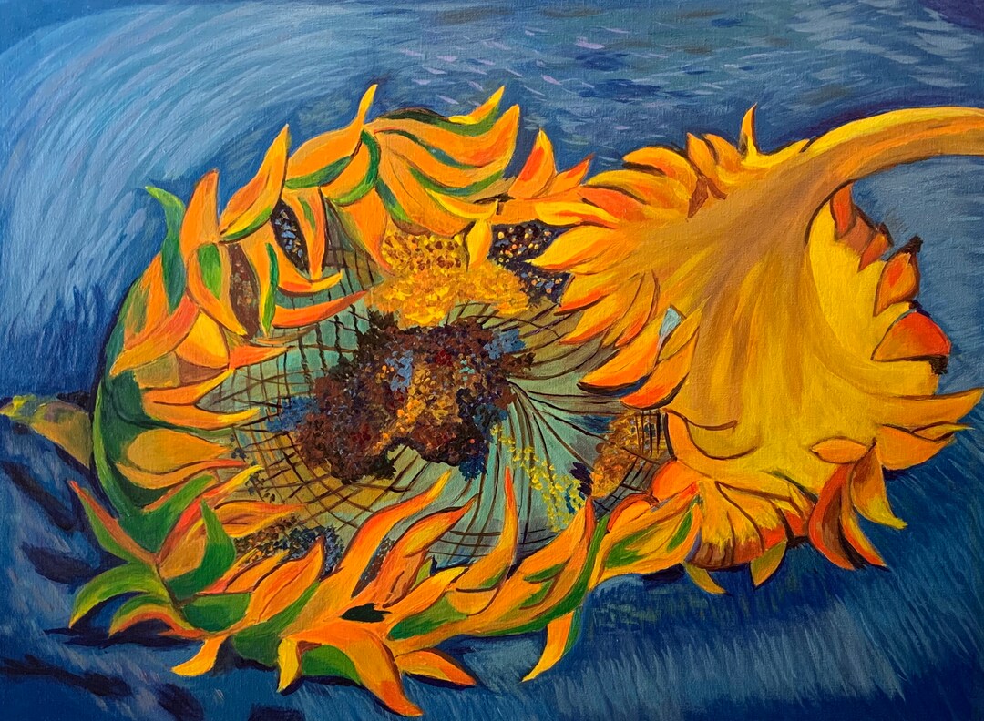 Van Gogh Style Sunflower 18 X 24 Stretched Canvas, Acrylic Painting ...