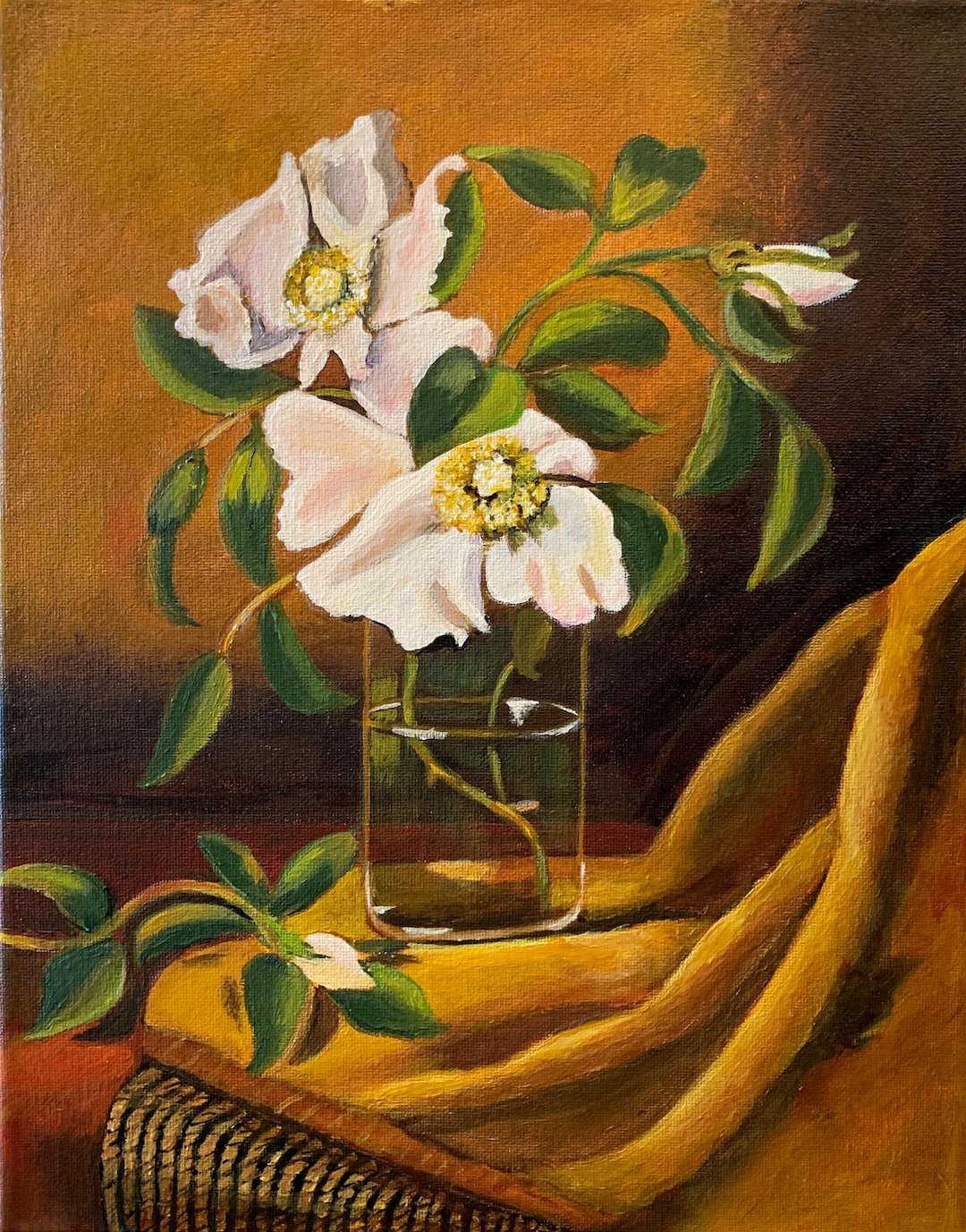 Cherokee Roses in a Glass Vase, 11 X 14 Unframed Canvas Painting ...