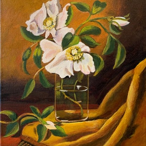 Cherokee Roses in a Glass Vase, 11 X 14 Unframed Canvas Painting ...