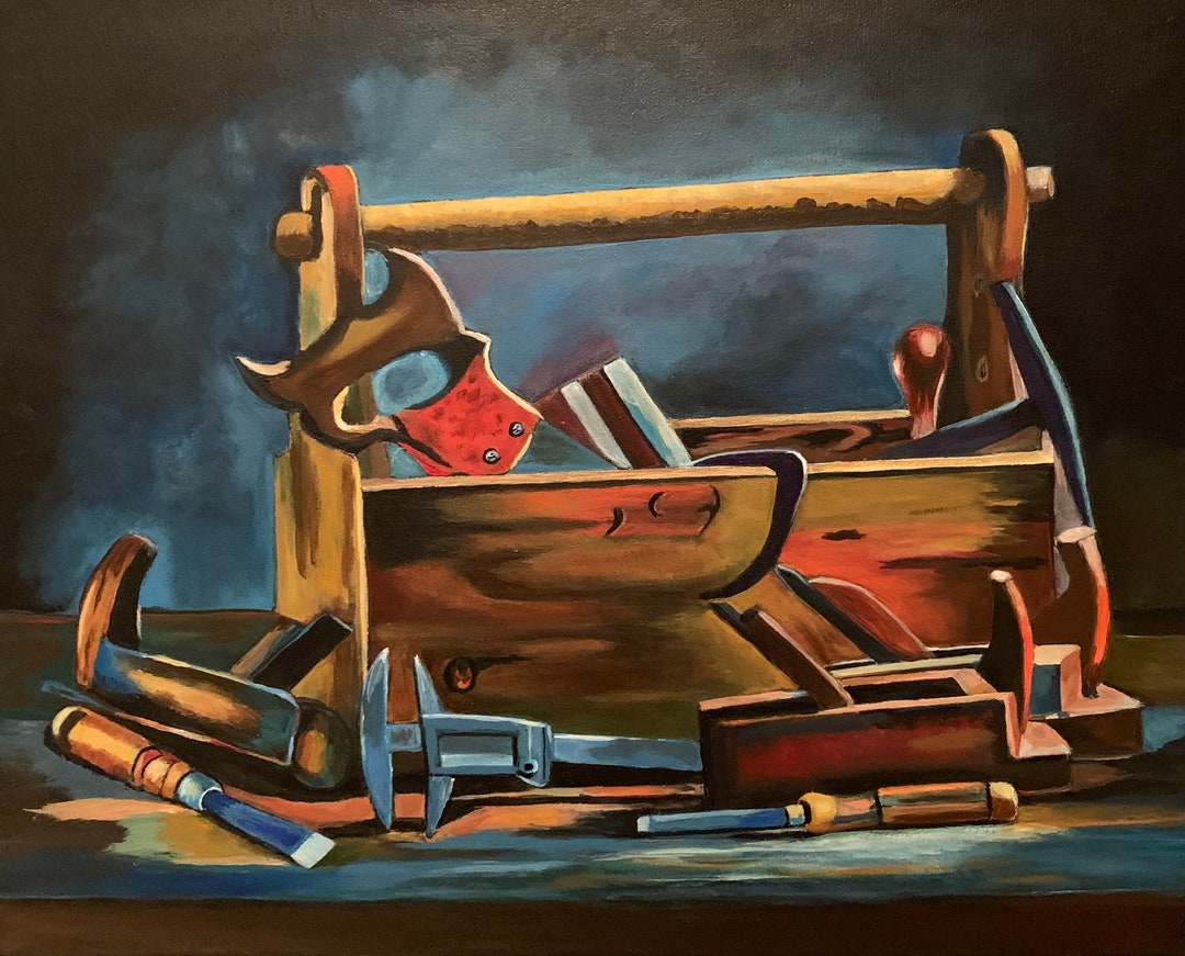 Old Toolbox and Tools, 16 X 20 Stretched Canvas, Unframed, Wall Decor ...