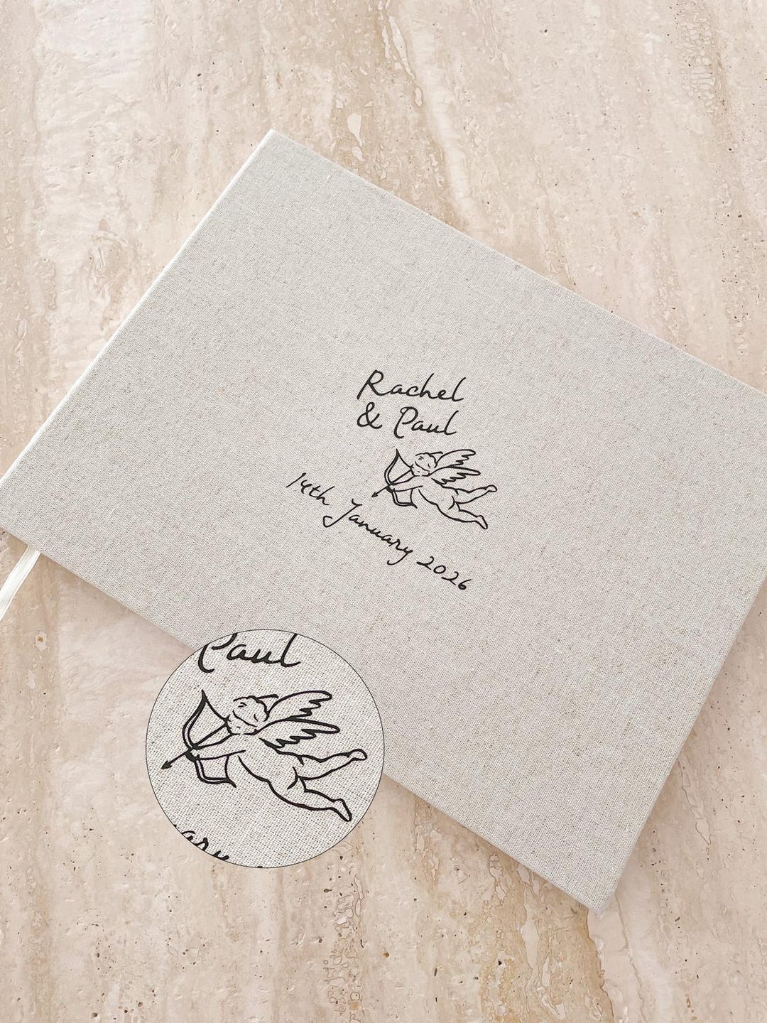 Personalised Wedding Guest Book - Whimsical Drawing, A4 Linen Hardcover ...