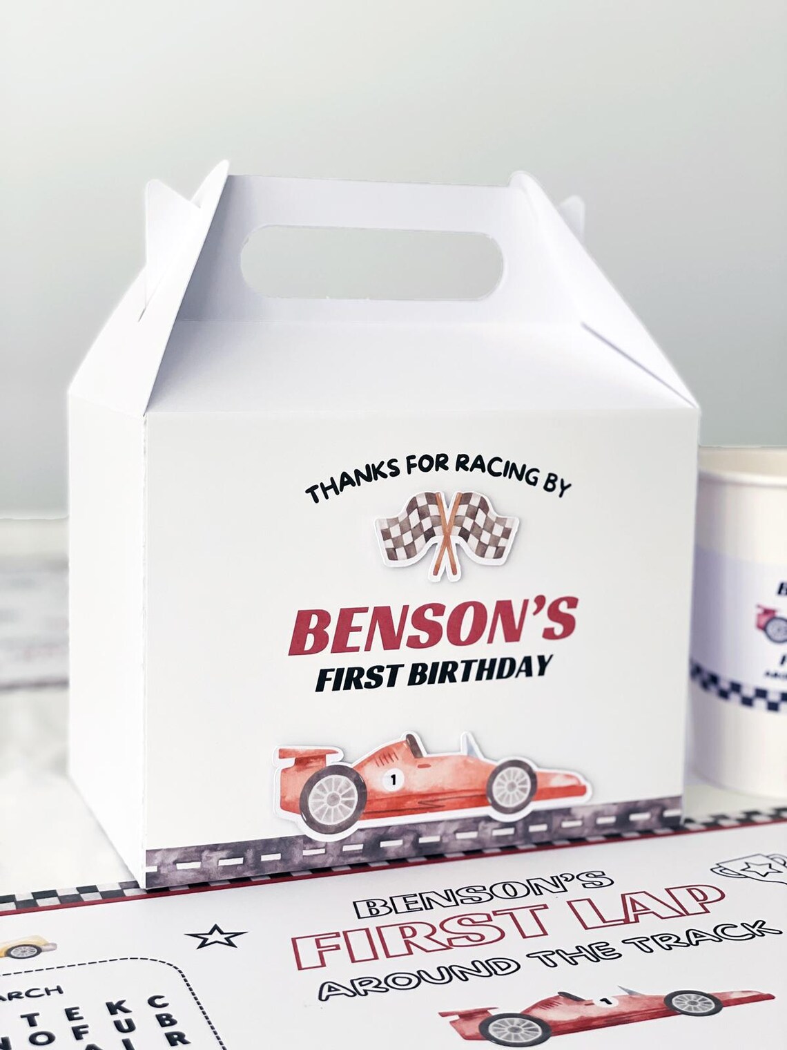 First Lap Treat Box Label Canva Digital Template - Blue or Red Racing ...