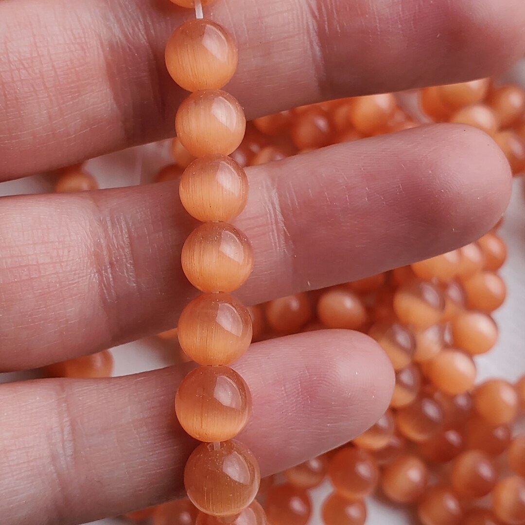 1 Strand 8mm Orange Cats Eye Glass Beads Round Beads R002 DIY Jewelry ...