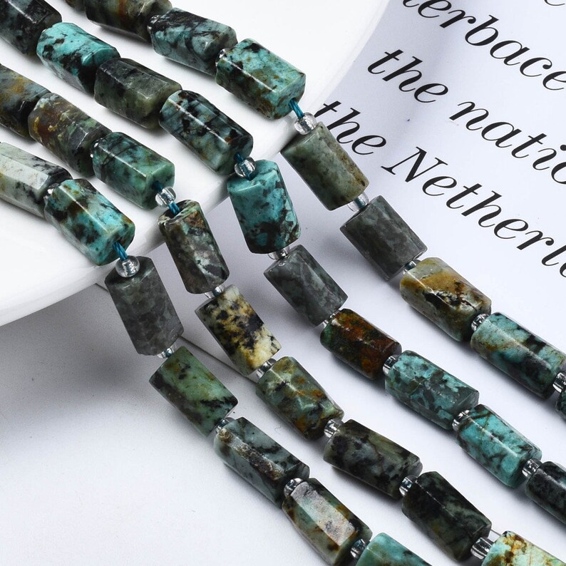 Natural African Turquoise Bead Stone Column Beads Faceted Gemstone DIY ...