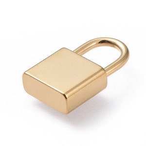 2 Pc 18mm Gold Padlock Stainless Steel 18K Gold Plated Brass Pendant ...